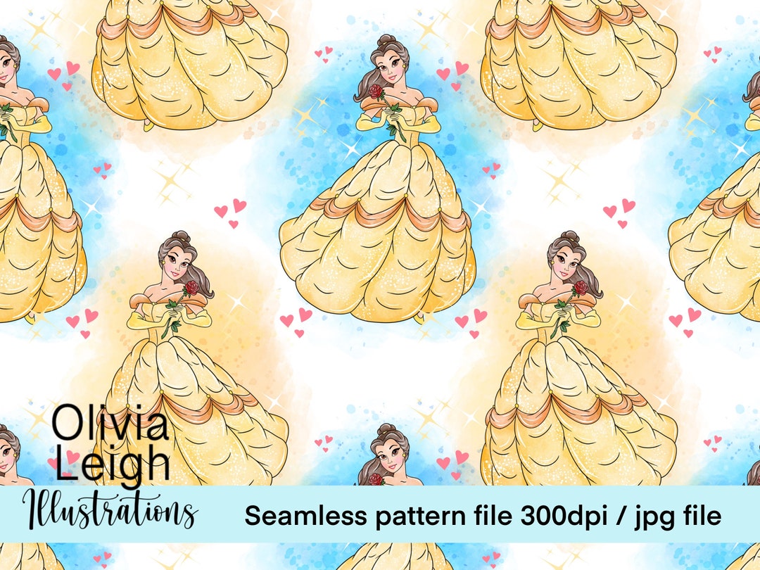 Cute Princess Belle Seamless Pattern. Digital Paper. DIGITAL DOWNLOAD ...
