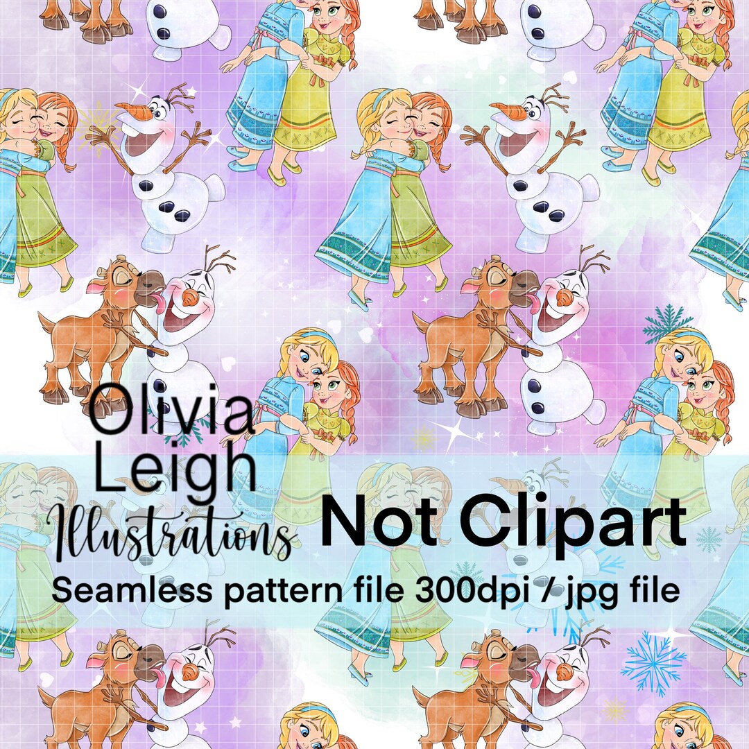 Princess Elsa and Anna Frozen Olaf Cute Seamless Pattern. Digital Paper ...