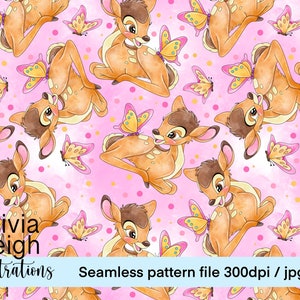 Set of 9 Cute Bambi Seamless Patterns. Digital Paper. DIGITAL DOWNLOAD ...
