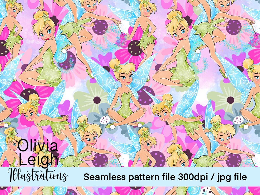Princess Fairy Tinkerbell Seamless Repeat Pattern. Digital - Etsy