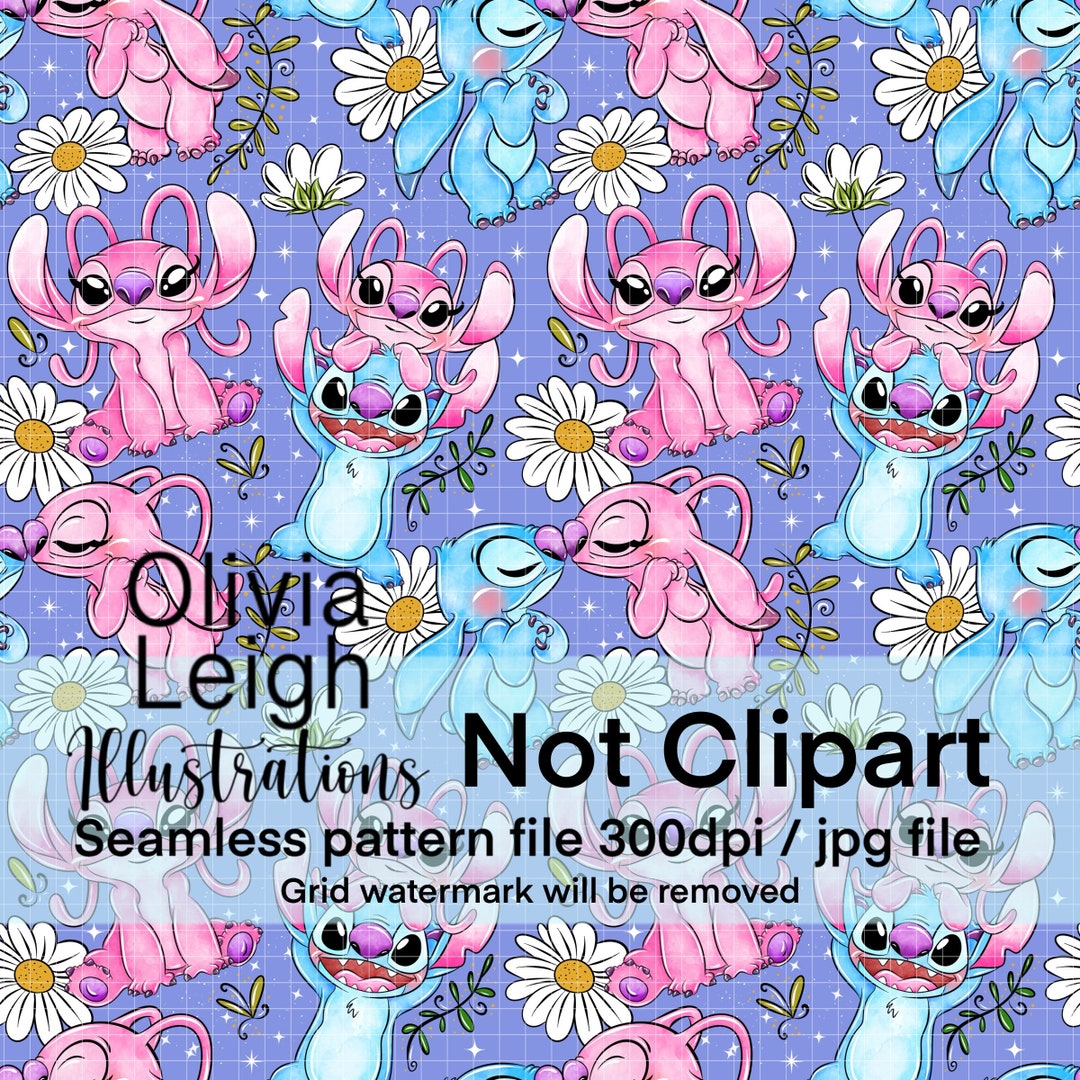 Stitch and Angel Floral Cute Hand Drawn Seamless Pattern. Digital Paper ...
