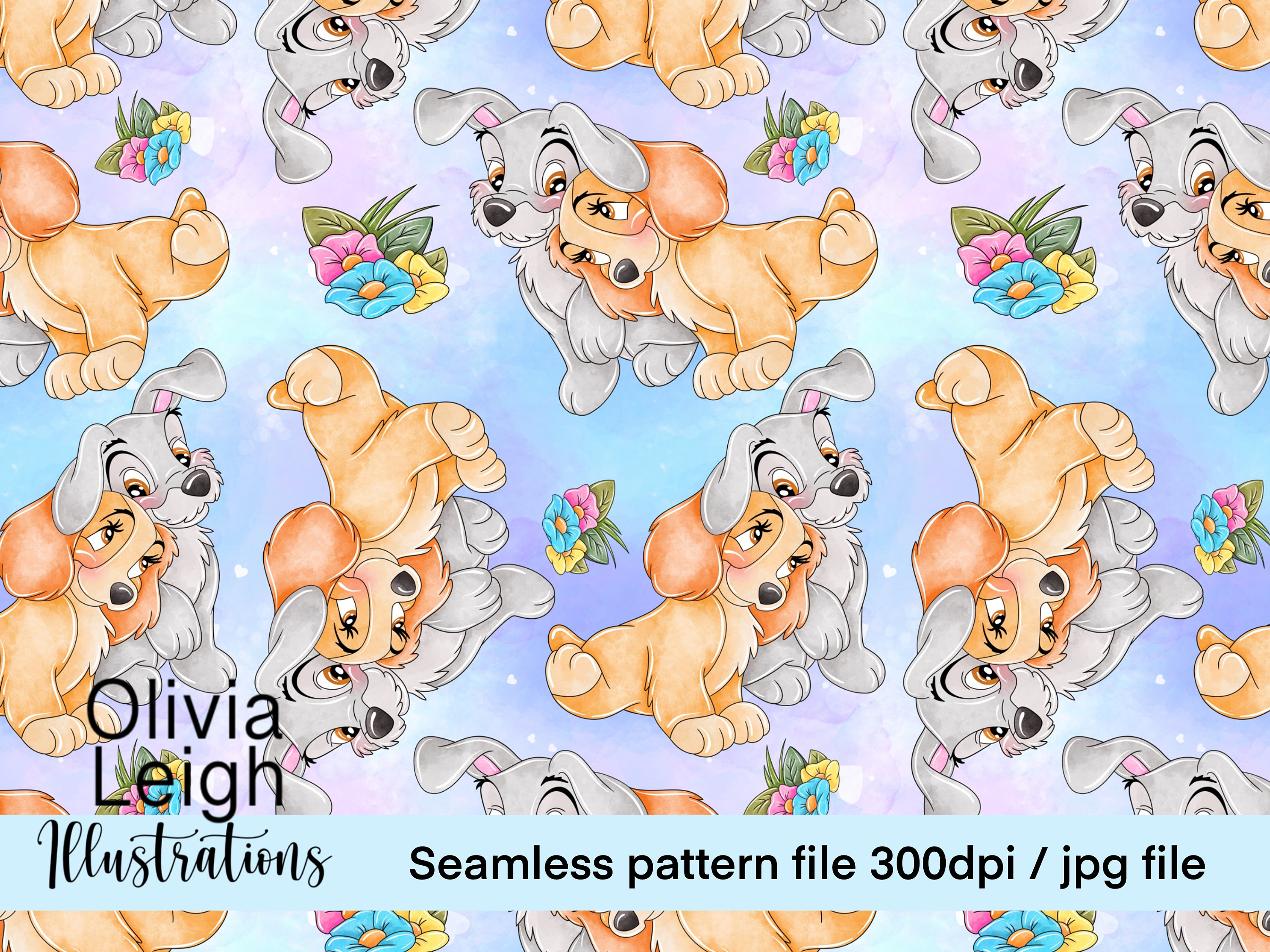 Set of 9 Cute Lady and the Tramp Seamless Patterns. Digital - Etsy