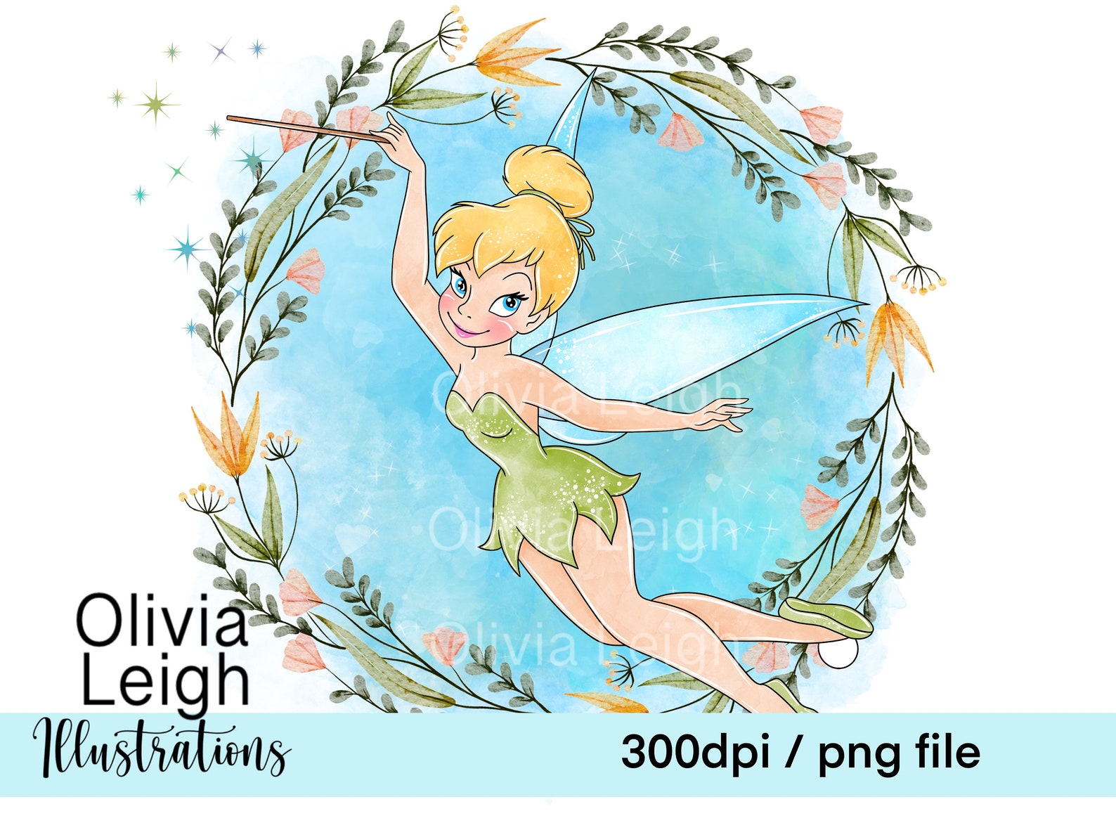 Set of Tinkerbell Cute Clipart Floral Wreath PNG Files DIGITAL DOWNLOAD ...