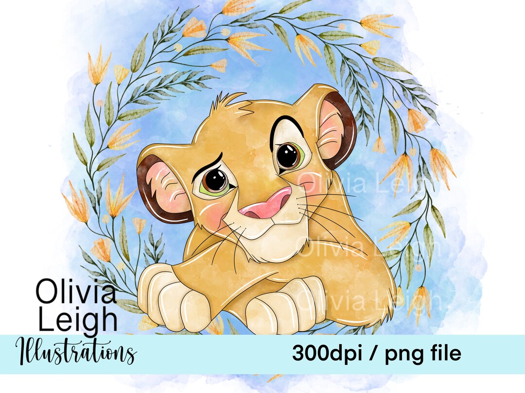 Lion King Simba Cute Clipart Floral Wreath Png Files Digital Download Commercial Use Printable
