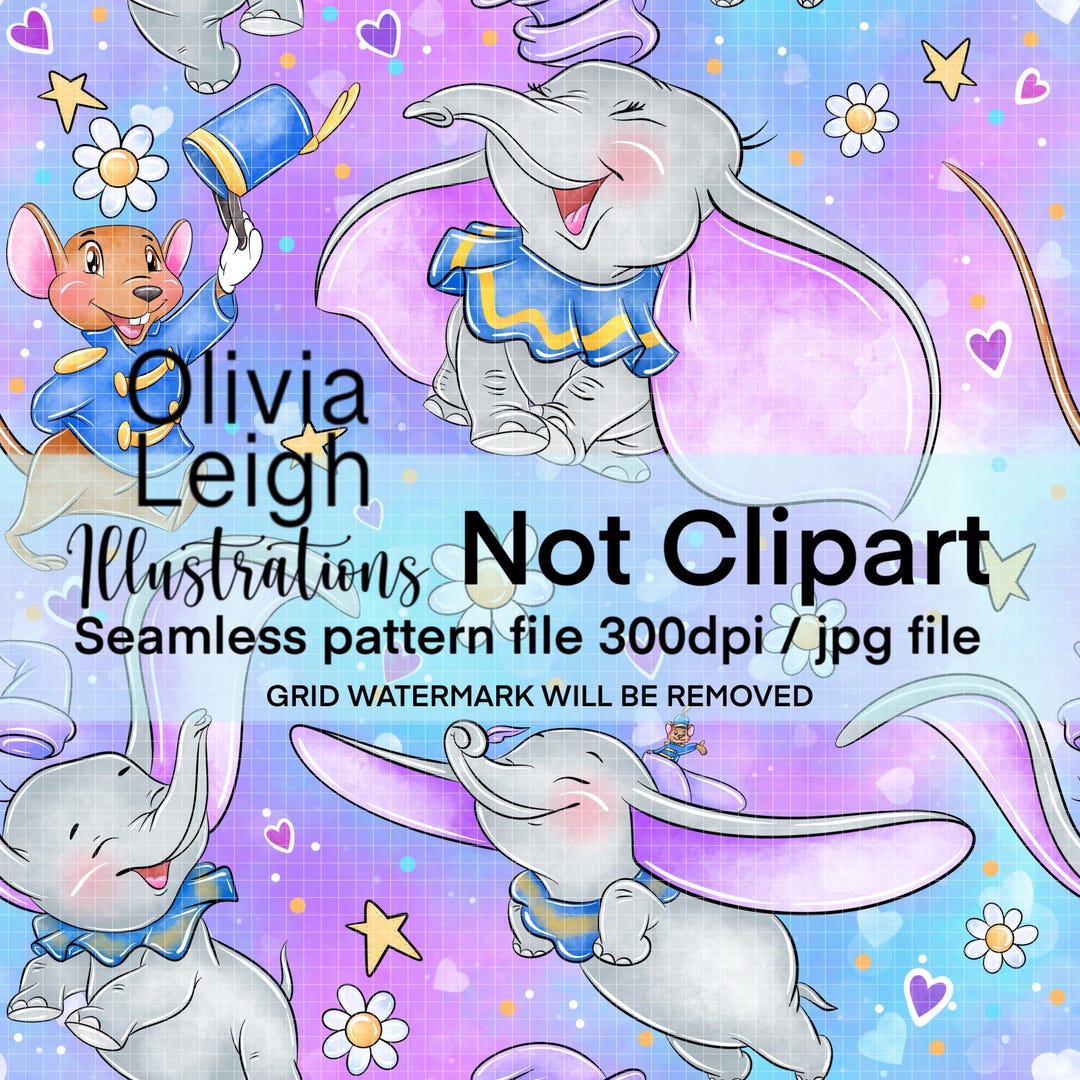 Cute Colourful Baby Dumbo Seamless Repeat Pattern. Digital Paper. Hand ...