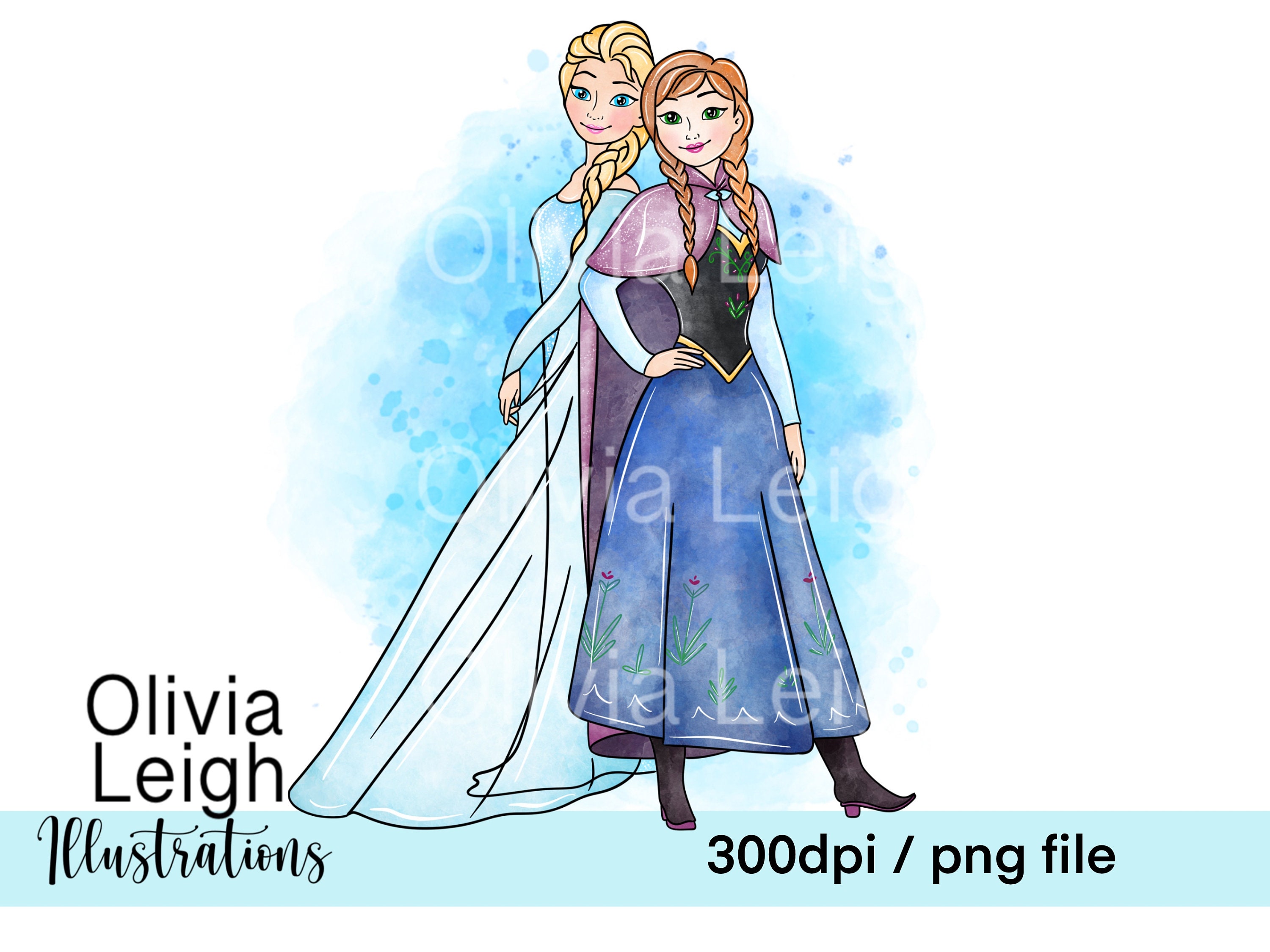 Princess Elsa and Anna Frozen Cute Clipart PNG Files DIGITAL - Etsy