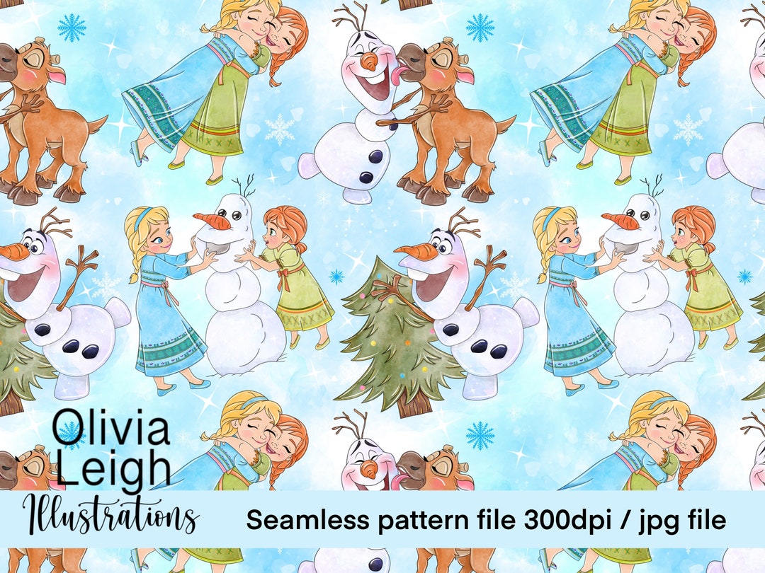 Princess Elsa and Anna Frozen Olaf Cute Seamless Pattern. - Etsy