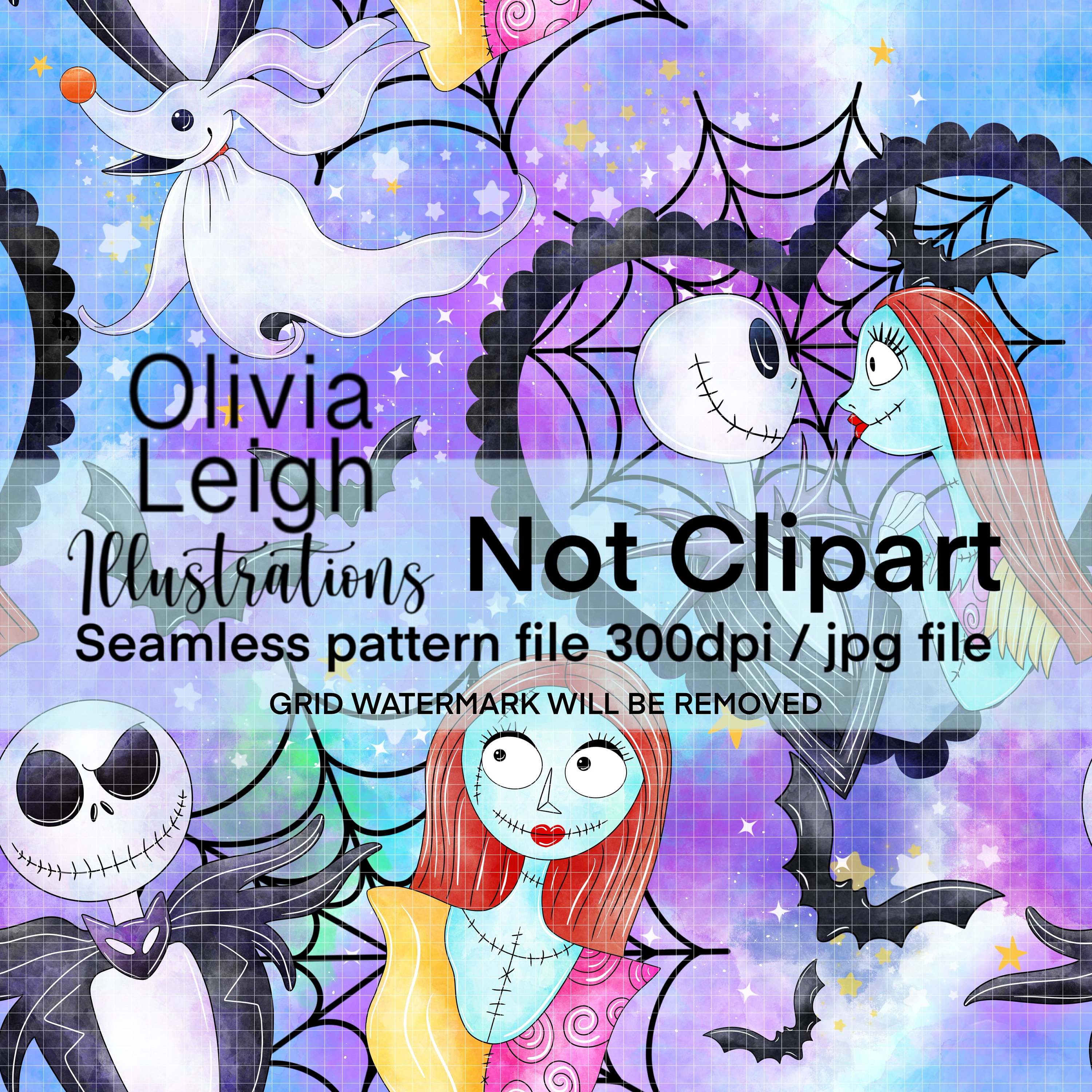 Jack and Sally, Nightmare Christmas, Halloween Seamless Repeat Pattern ...