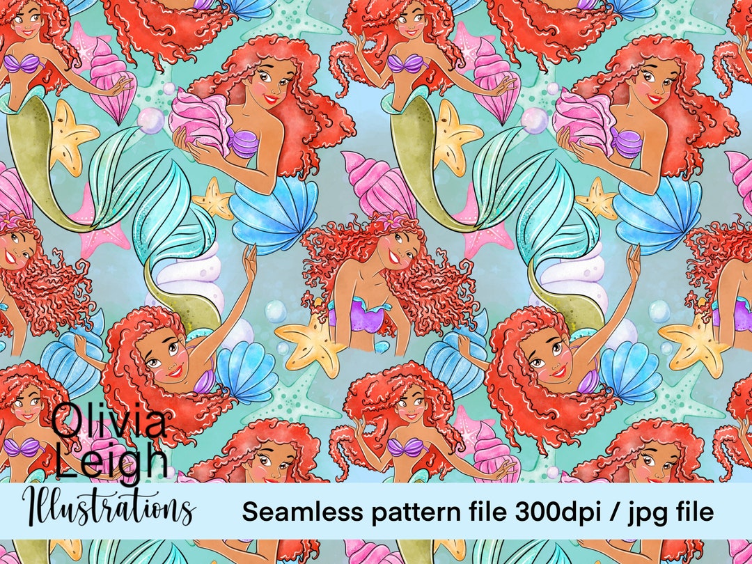 Princess Ariel the Little Mermaid Repeat Seamless Pattern. - Etsy