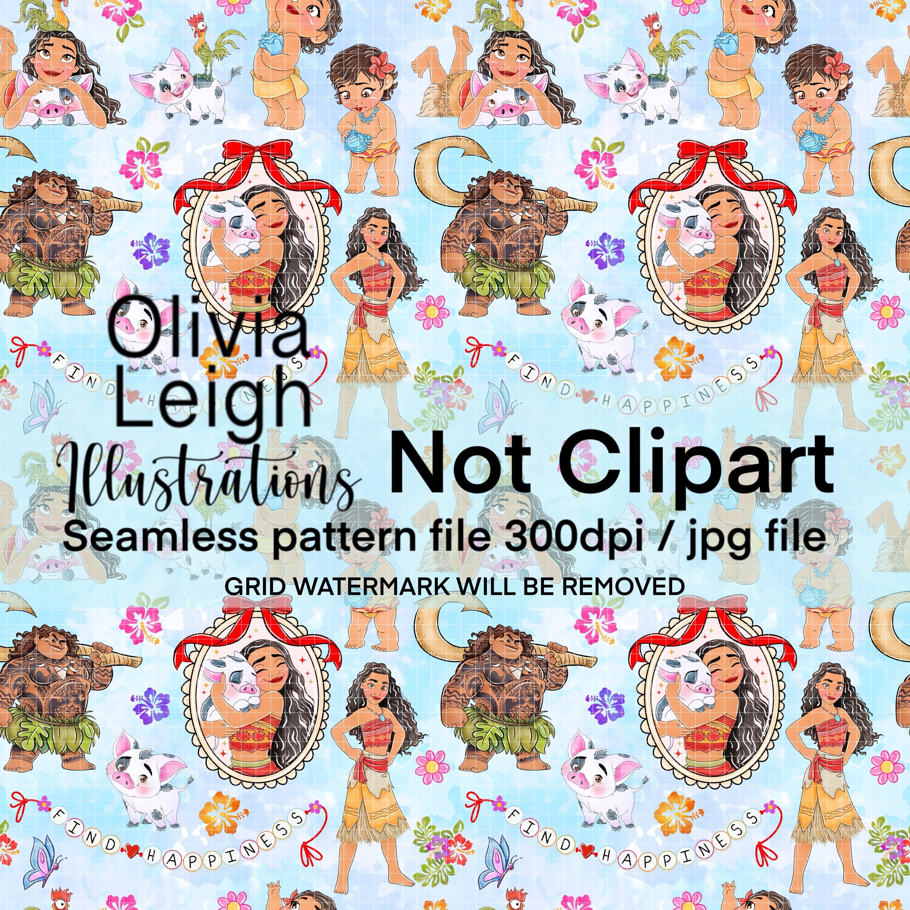 Princess Moana Seamless Repeat Pattern. Digital Paper. Hand Drawn ...