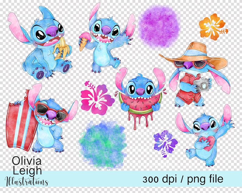 Set of Stitch Summer Clipart PNG Files DIGITAL DOWNLOAD Printable ...