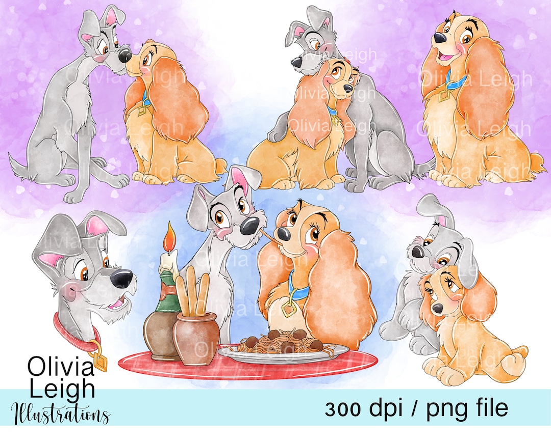 Set of Lady and the Tramp Cute Puppies Clipart PNG Files DIGITAL ...