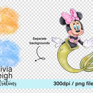 Minnie Mouse Mermaid Beach Cute Clipart Set PNG Files DIGITAL DOWNLOAD ...