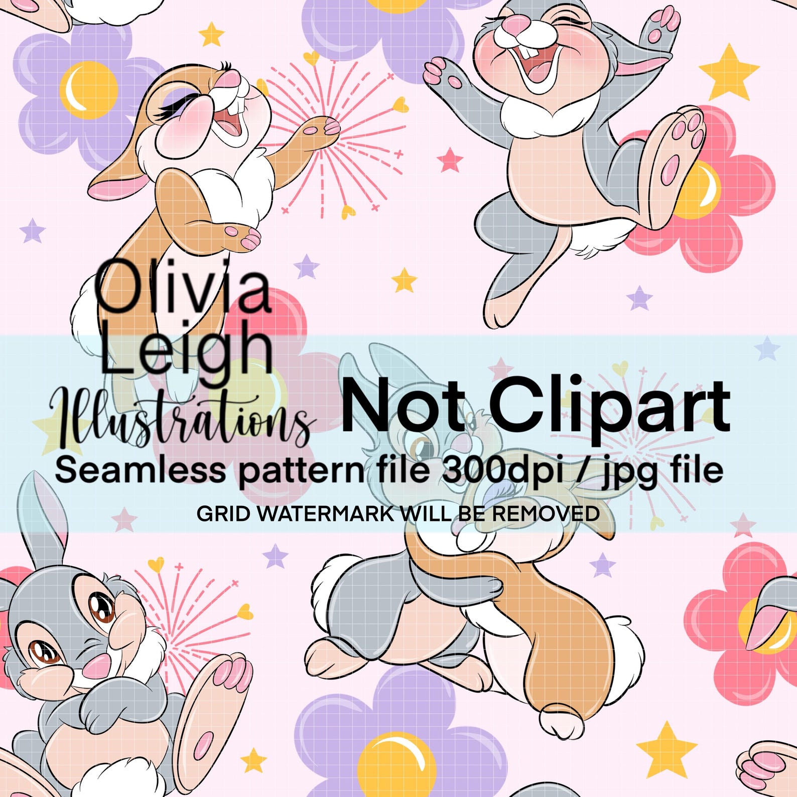 Bambi, Thumper and Miss Bunny Seamless Repeat Pattern. Digital Paper ...