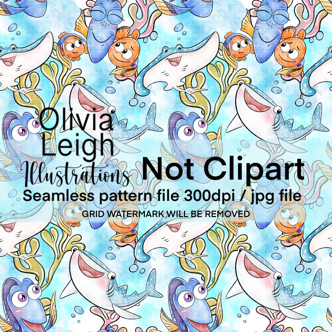 Finding Dory, Seamless Repeat Pattern. Digital Paper. Hand Drawn ...