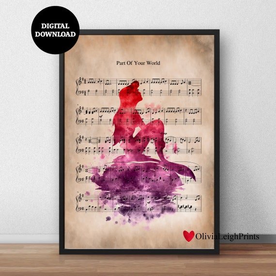 Princess Ariel Music Sheet Print-wall Art-gift-nursery DIGITAL - Etsy