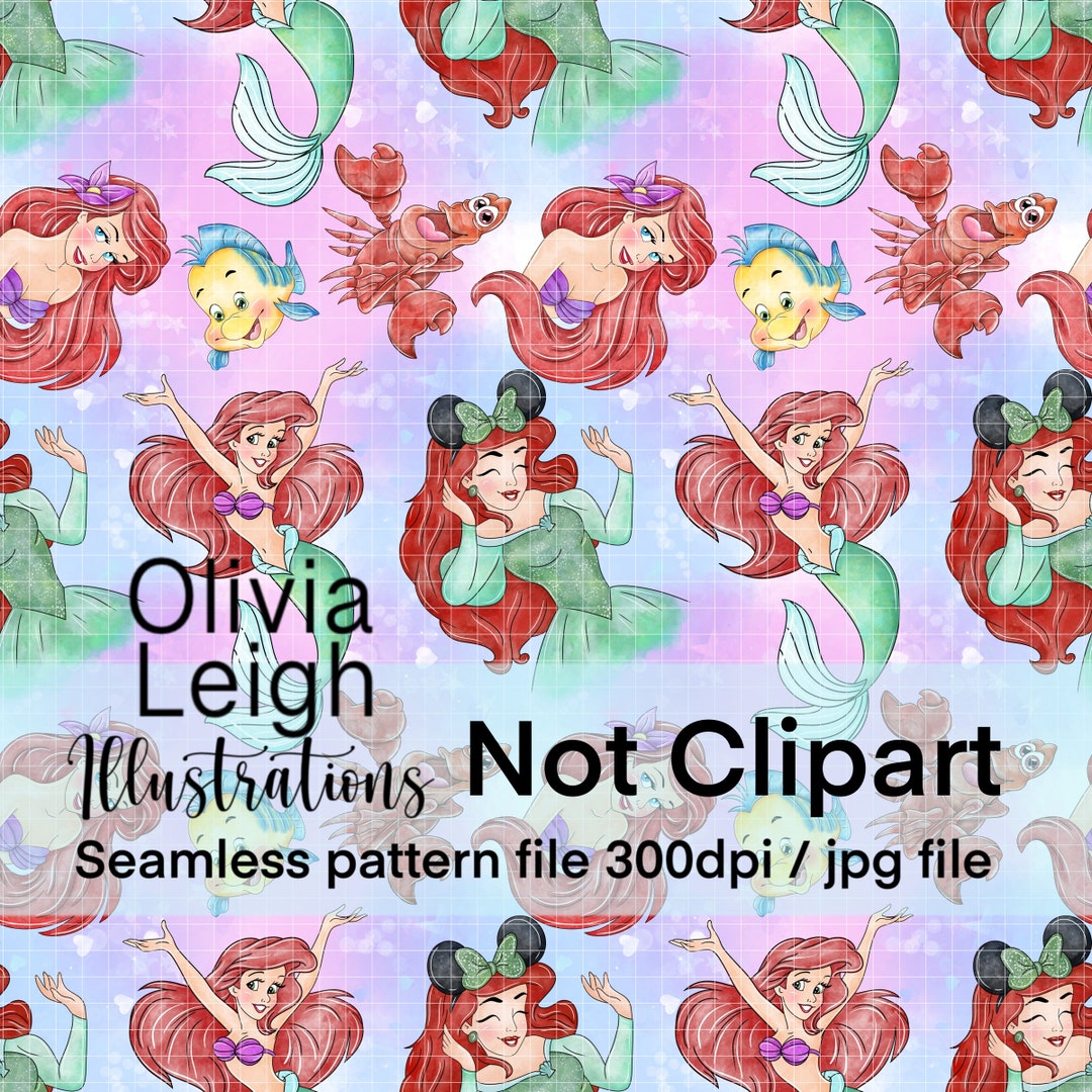 Princess Ariel Repeat Seamless Pattern. Digital Paper. DIGITAL DOWNLOAD ...