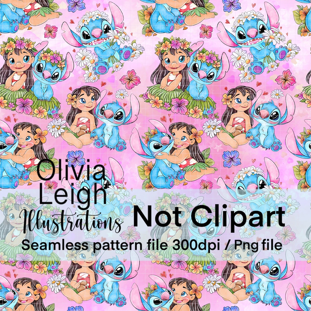 LILO and Stitch Summer Floral Pink Cute Seamless Pattern. Digital Paper ...