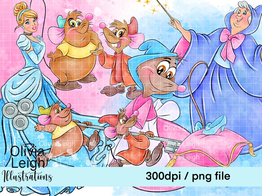 Princess Cinderella, Fairy Godmother and Mice Cute Clipart Set PNG ...