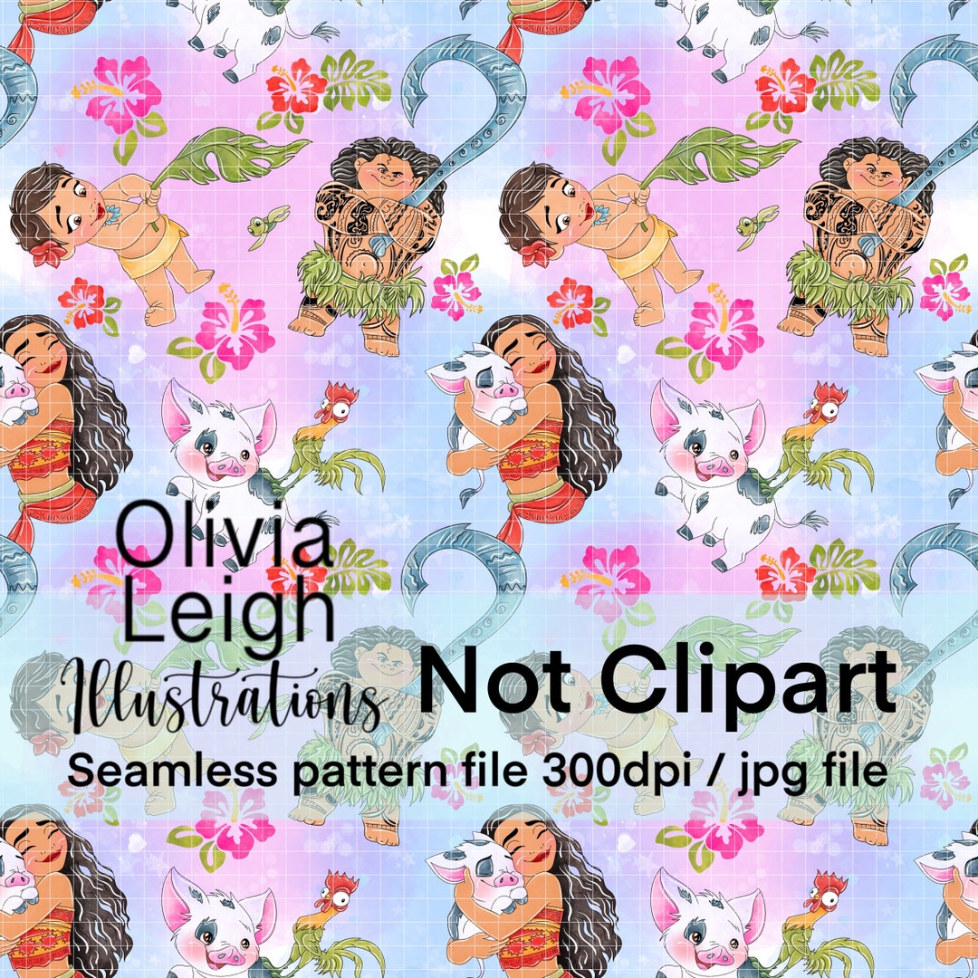 Cute Princess Moana Seamless Pattern. Digital Paper. DIGITAL DOWNLOAD ...