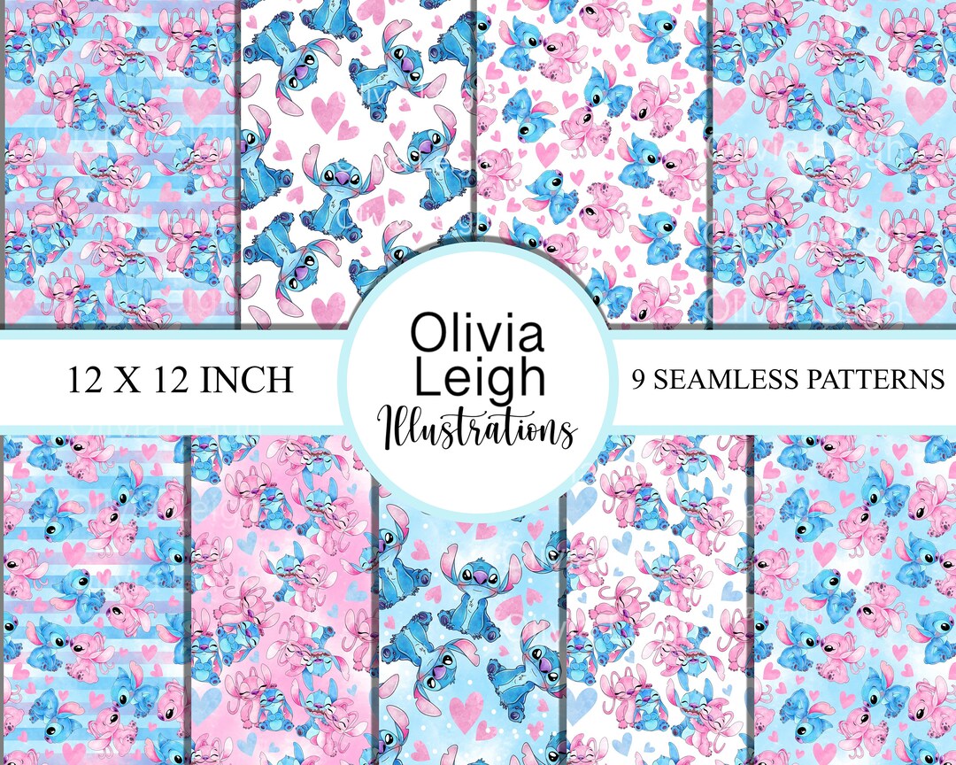 Set of 9 Cute Lilo and Stitch Seamless Patterns. Digital Paper. DIGITAL ...