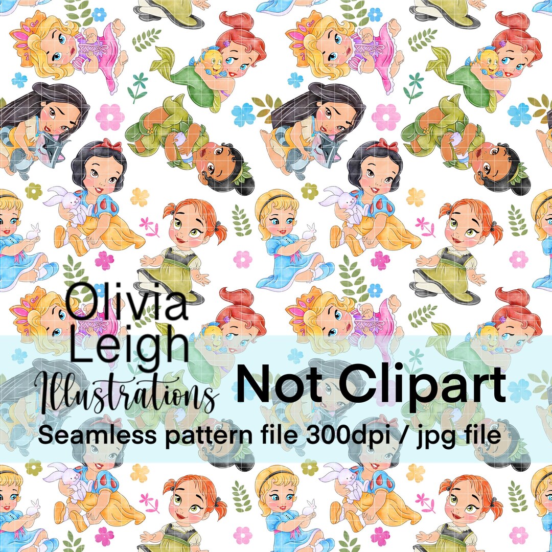 Cute Toddler Baby Princess Seamless Pattern. Tiana, Snow White ...