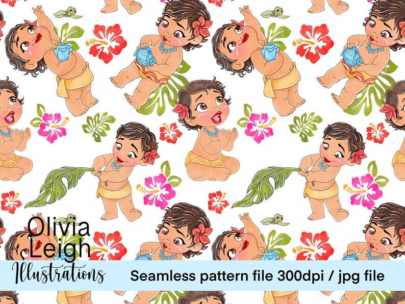 Cute Princess Moana Seamless Pattern. Digital Paper. DIGITAL - Etsy