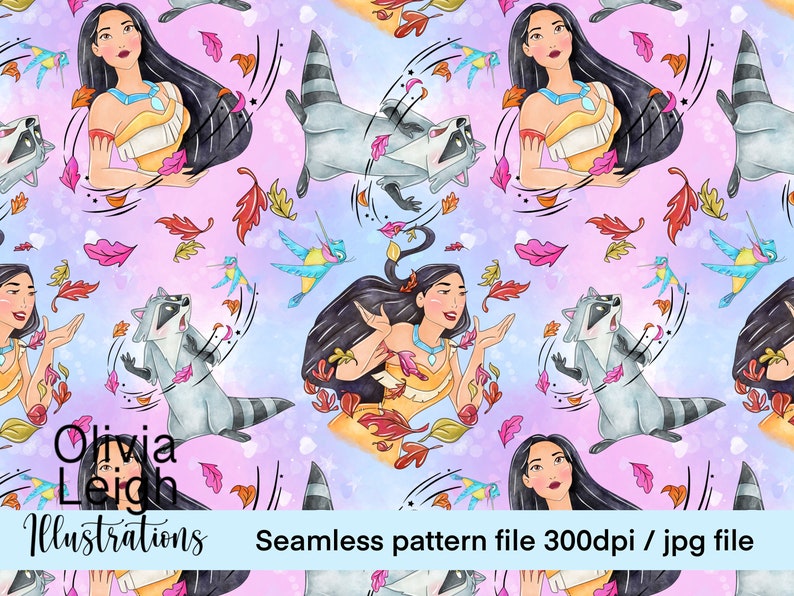 Pocahontas Seamless Pattern. Digital Paper. DIGITAL DOWNLOAD - Etsy