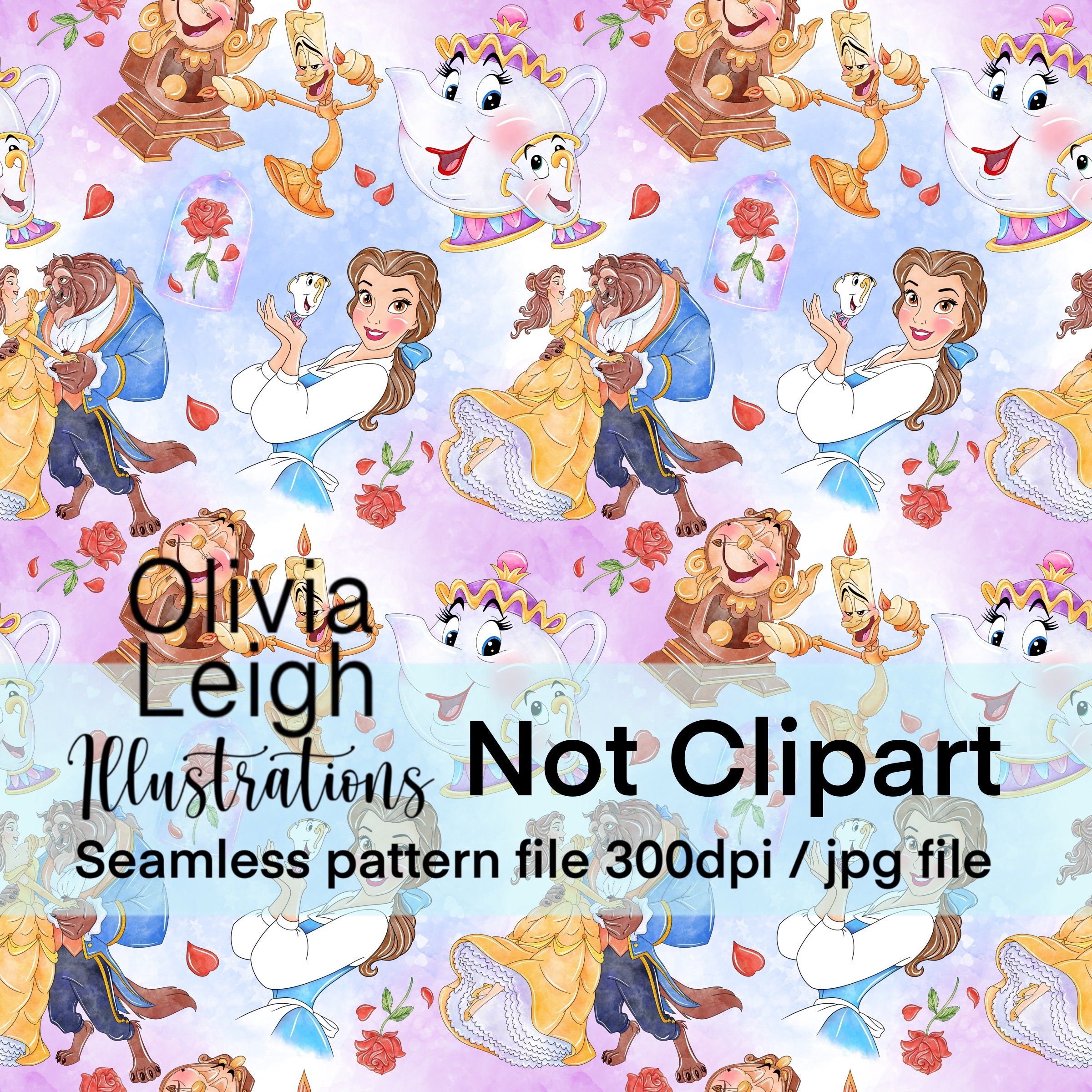 Cute Beauty and the Beast Seamless Pattern. Digital Paper. - Etsy