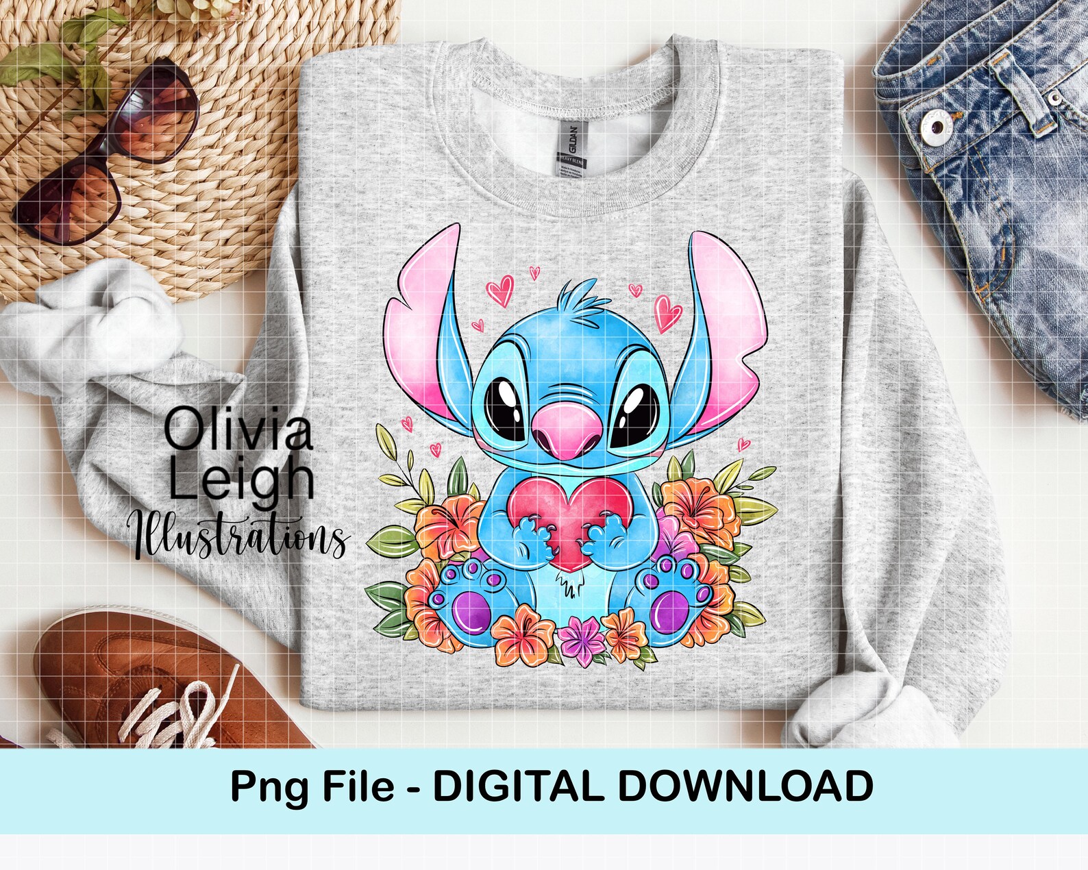 Cute Floral Stitch Clipart Sublimation PNG Files DIGITAL DOWNLOAD ...