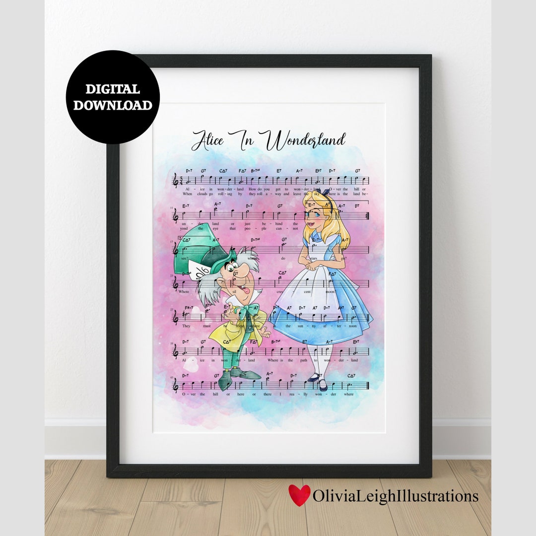 Alice in Wonderland Music Sheet Print-wall Art-gift Printable DIGITAL ...