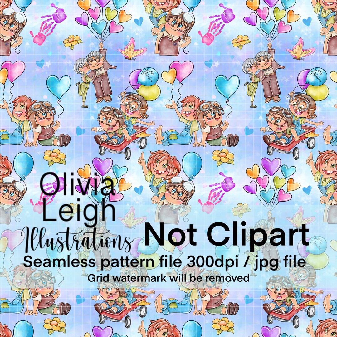 Carl and Ellie Balloons Floral Cute Seamless Pattern. Digital Paper ...