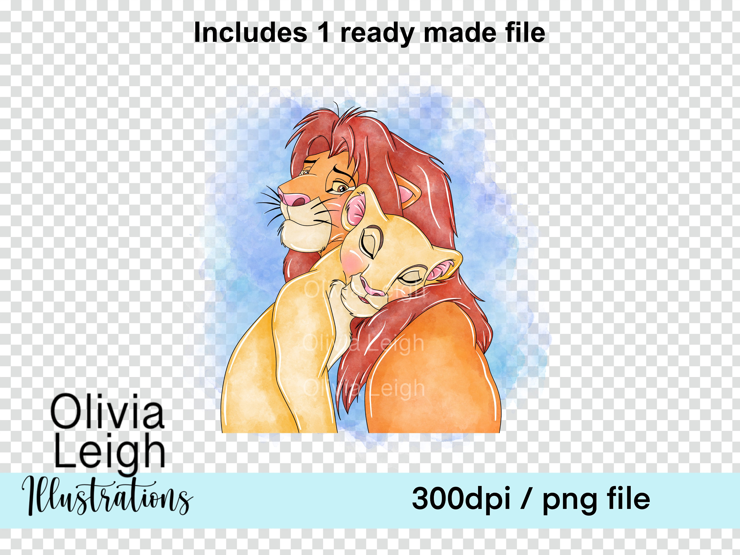 The Lion King Simba and Nala Cute Valentines Clipart PNG Files DIGITAL ...