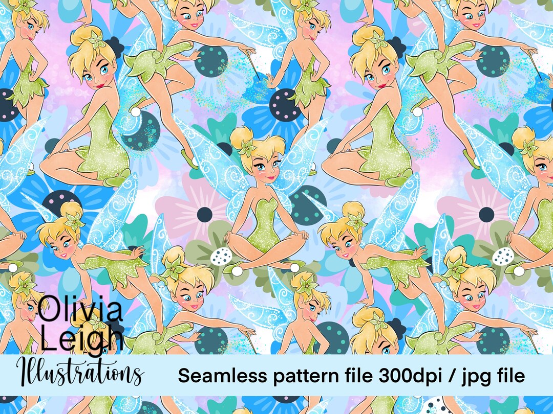 Princess Fairy Tinkerbell Seamless Repeat Pattern. Digital - Etsy