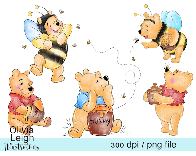 Winnie the Pooh Bee Cute Clipart PNG Files DIGITAL DOWNLOAD - Etsy