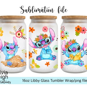 Cute Stitch Cup Wrap PNG File DIGITAL DOWNLOAD Printable 16oz Glass ...