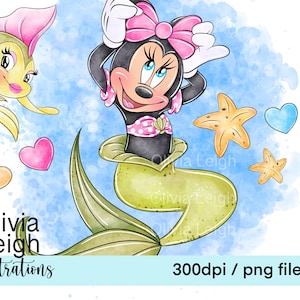 Minnie Mouse Mermaid Beach Cute Clipart Set PNG Files DIGITAL DOWNLOAD ...