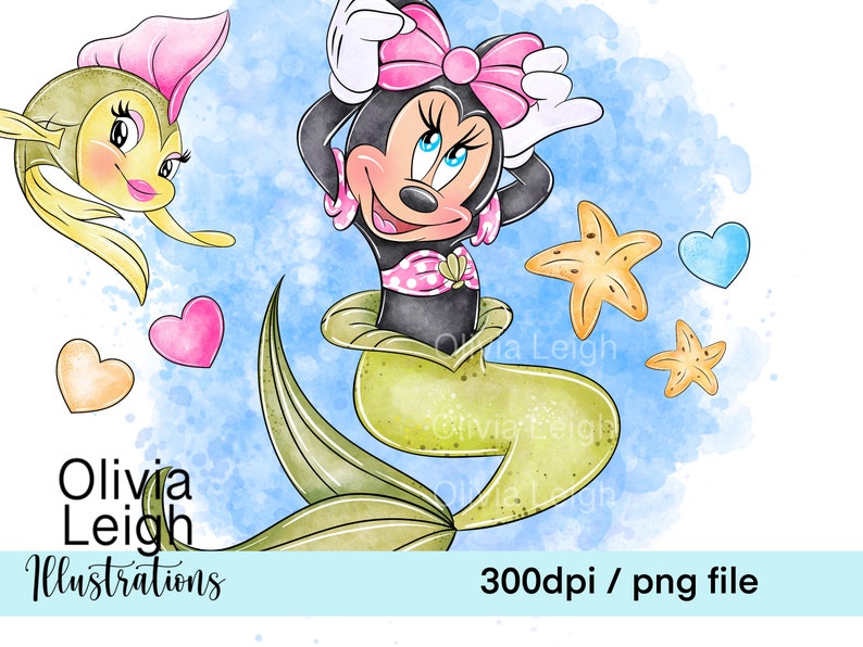 Minnie Mouse Mermaid Beach Cute Clipart Set PNG Files DIGITAL DOWNLOAD ...