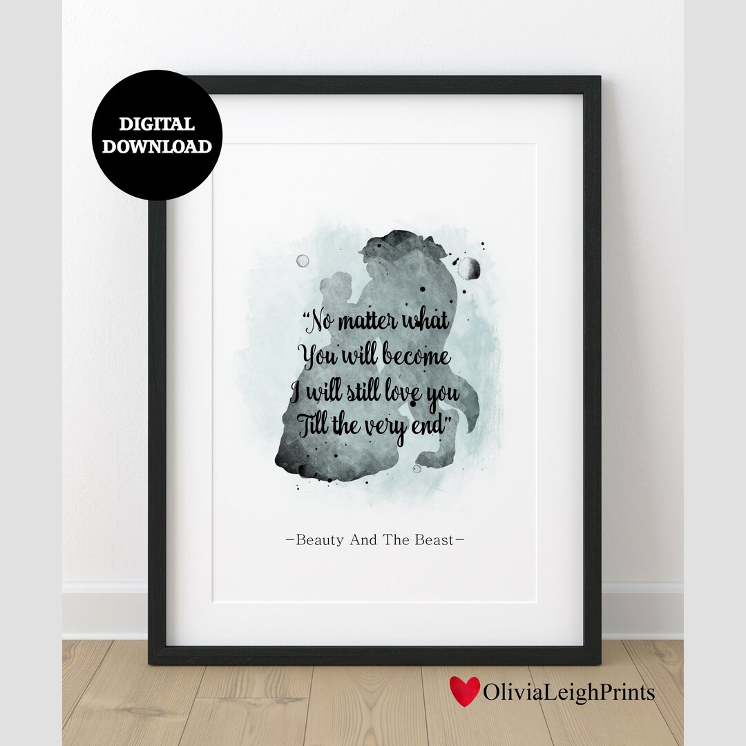 Beauty and the Beast Watercolour Word Art Quote Print-wall Art-gift ...