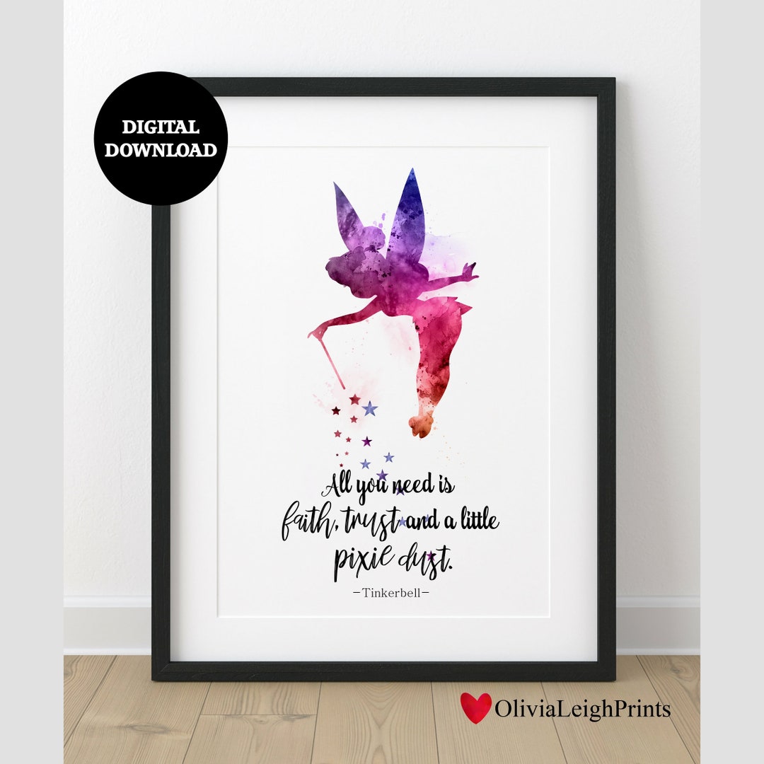 Tinkerbell Fairy Tale Watercolour Word Quote Print-wall Art-gift ...