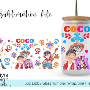 Coco Cup Wrap Png File DIGITAL DOWNLOAD 16oz Glass Tumbler Design for ...