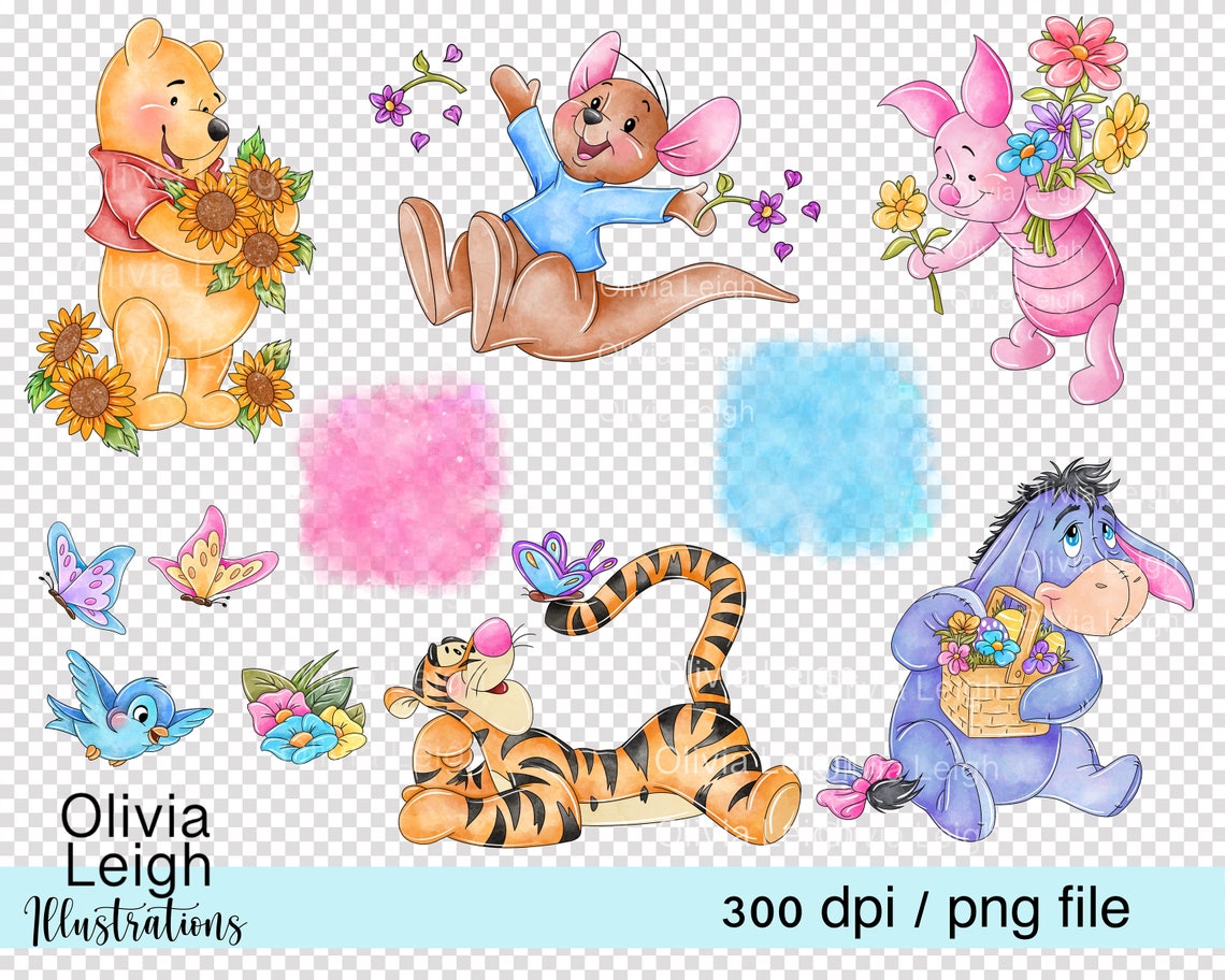 Winnie the Pooh. Eeyore, Tigger and Piglet Spring Time Cute Clipart Set ...
