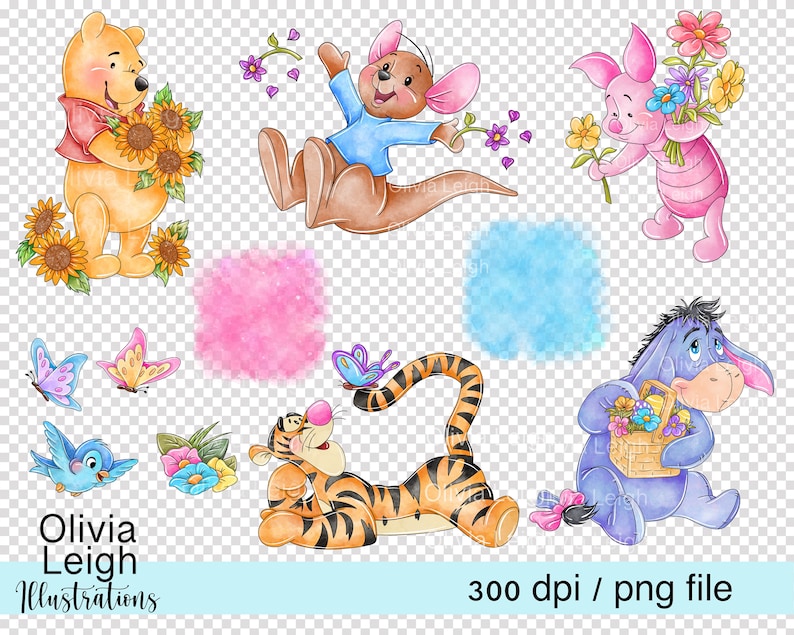 Winnie the Pooh. Eeyore, Tigger and Piglet Spring Time Cute Clipart Set ...
