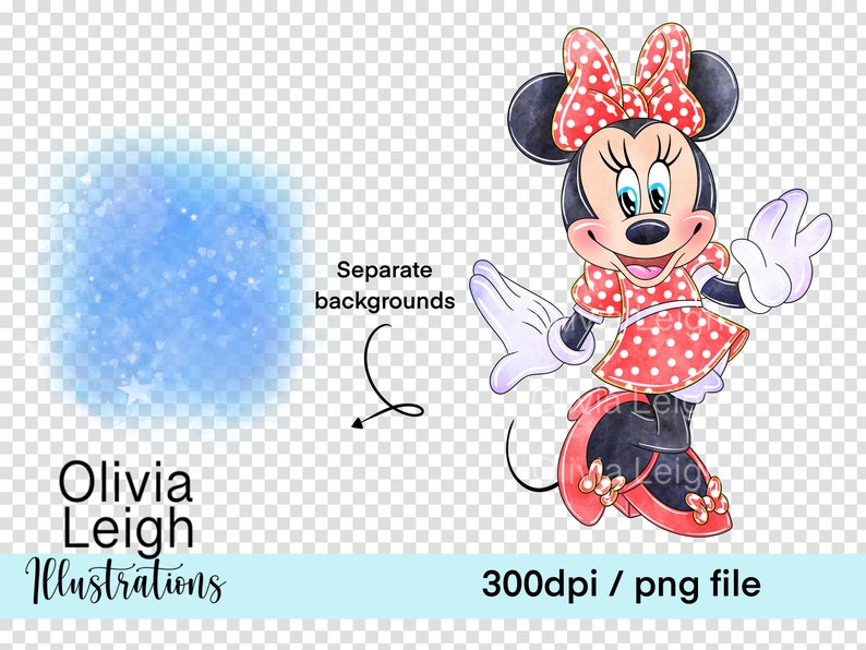 Set of Cute Minnie Mouse Watercolour Clipart Illustrations PNG - Etsy