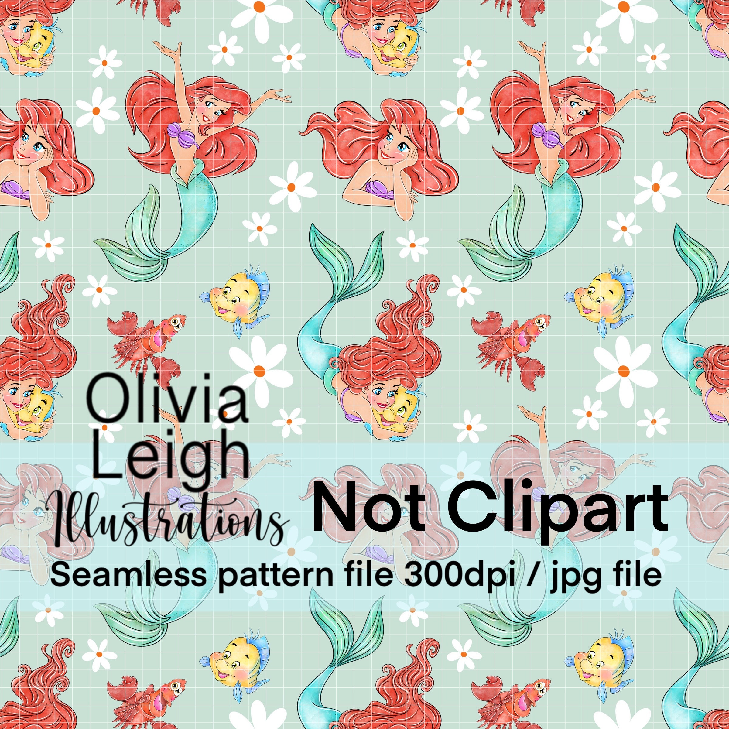 Princess Ariel Seamless Repeat Pattern. Digital Paper. DIGITAL DOWNLOAD ...