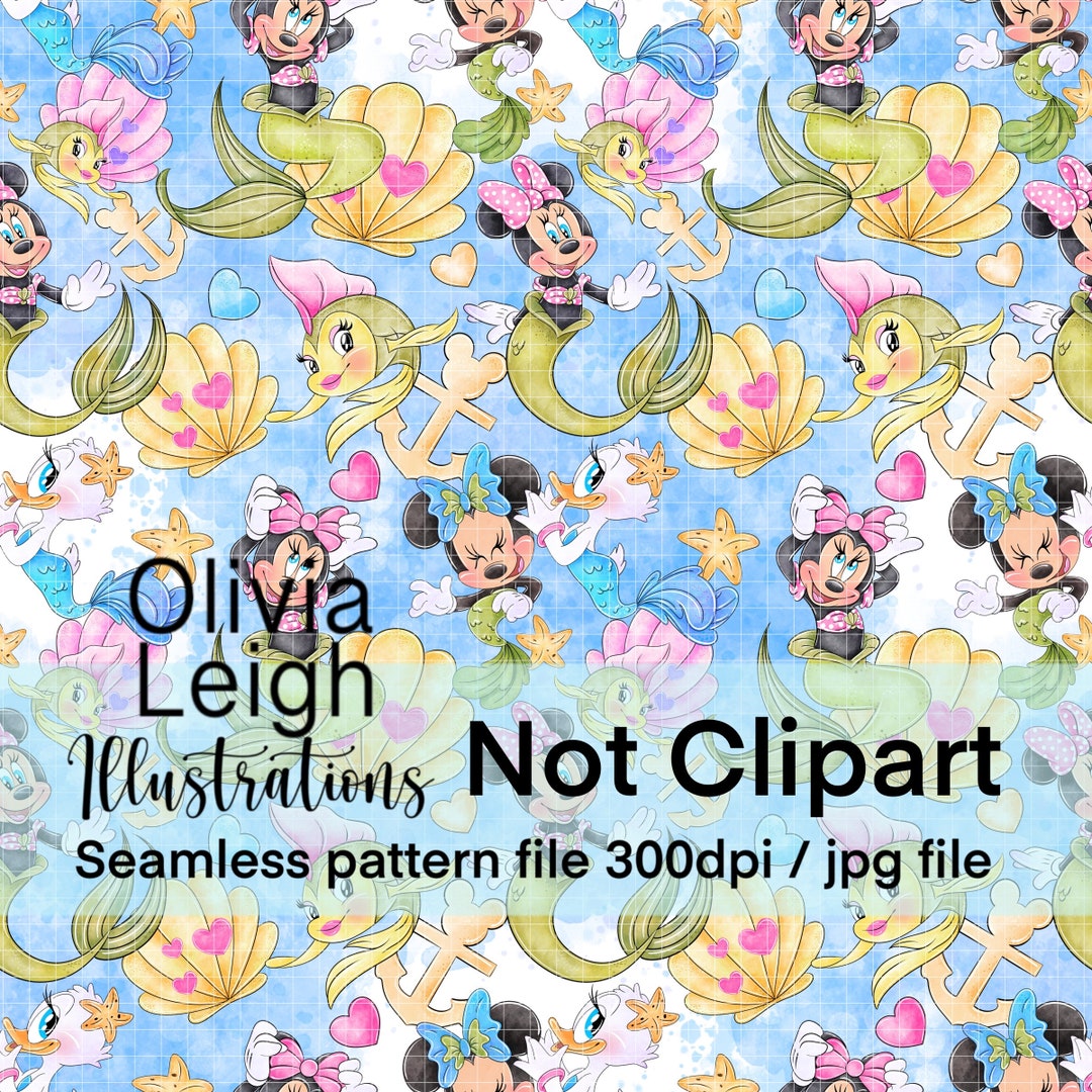 Cute Minnie Mouse Mermaid Beach Summer Repeat Seamless Pattern. Digital ...