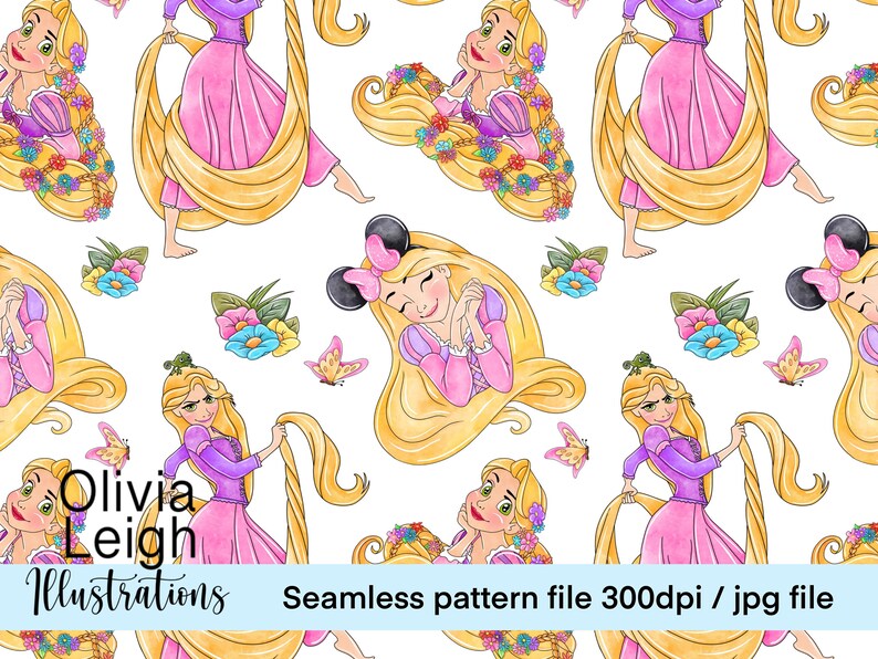 Cute Princess Rapunzel Seamless Pattern. Digital Paper. - Etsy