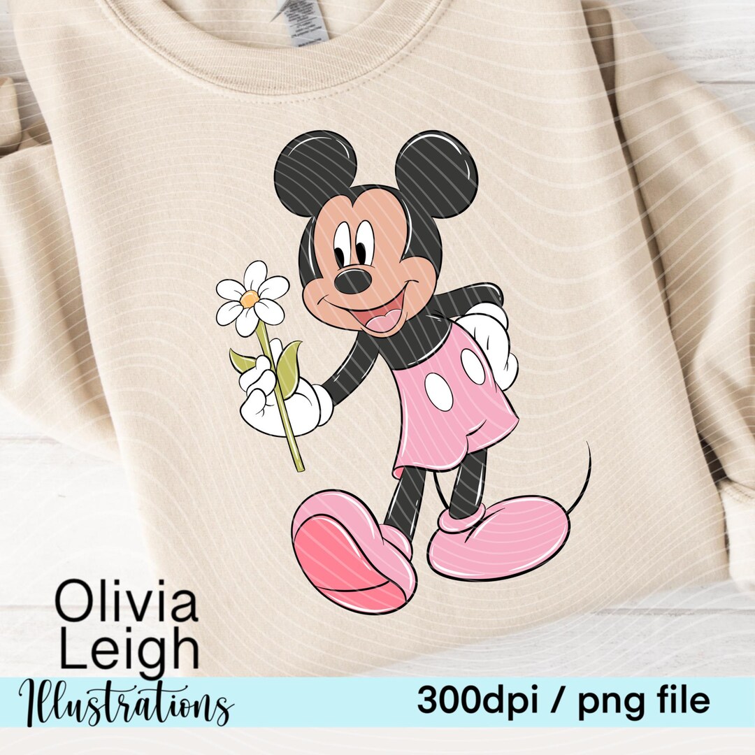Mickey Cute Flowers Hand Drawn Clipart PNG Files DIGITAL DOWNLOAD ...