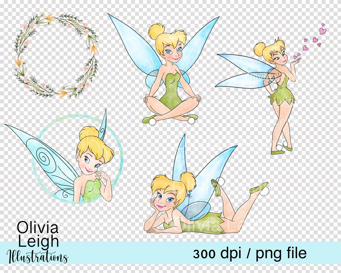 Set of Tinkerbell Cute Clipart Floral Wreath PNG Files DIGITAL DOWNLOAD ...