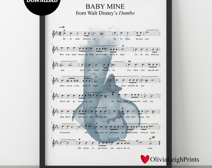 Dumbo Baby Mine Sheet Music Print-wall Art-gift-nursery DIGITAL ...